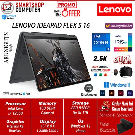 Jual Laptop Flip Touch Lenovo Ideapad Flex 5 16 Intel Core I7 1255U 16GB 1TB SSD 2 5K IPS