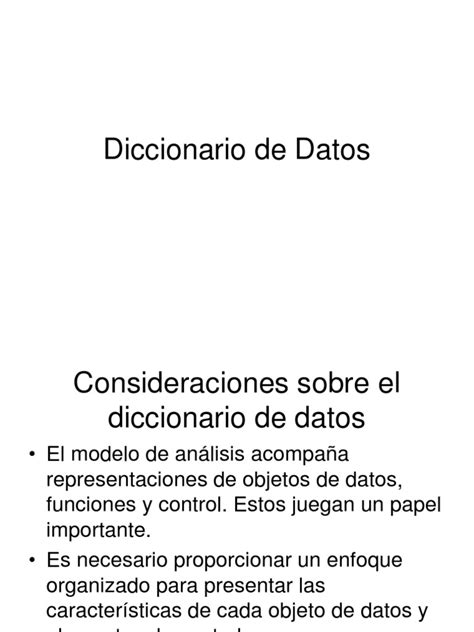 Como Hacer Un Diccionario De Datos Pdf Almacén De Datos Diccionario