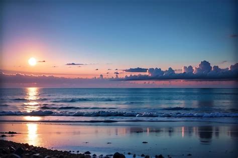 Premium Ai Image A Beach With A Sunset And The Sun Setting Over The Water