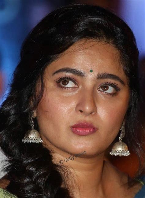 Tamil Actress Anushka Shetty Beautiful Earrings Oily Face Closeup