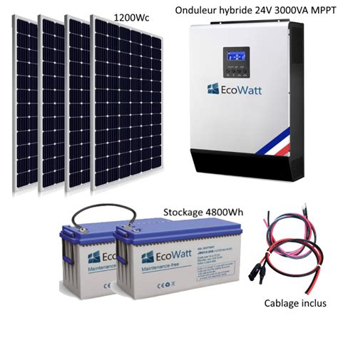 Kit Solaire 1200Wc Hybride Autonome 24v 230v Stockage 4800wh