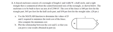Solved A Fenced Enclosure Consists Of A Rectangle Of Length
