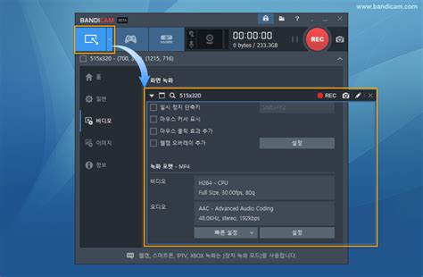 반디캠 반디캠 구성 화면 녹화창