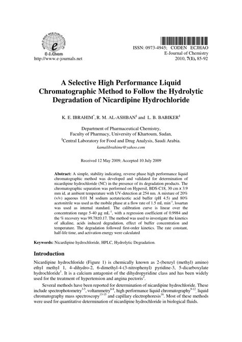 PDF A Selective High Performance Liquid Chromatographic Method To