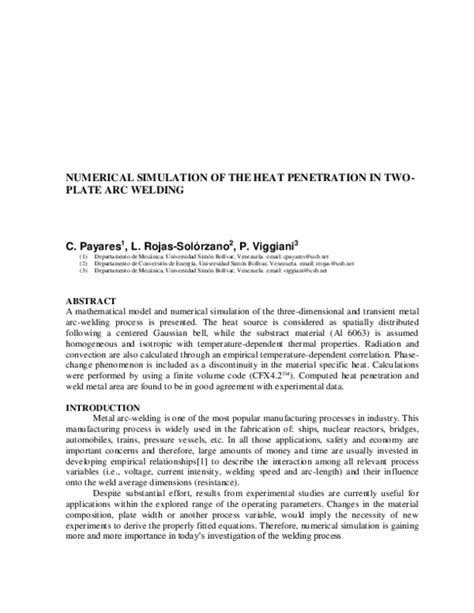 Pdf Numerical Simulation Of The Heat Penetration In Two Plate Arc