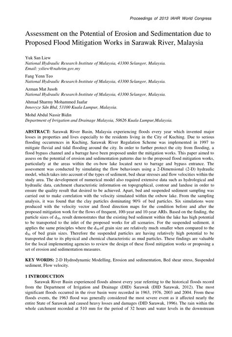 Pdf Assessment On The Potential Of Erosion And Sedimentation Due To Proposed Flood Mitigation