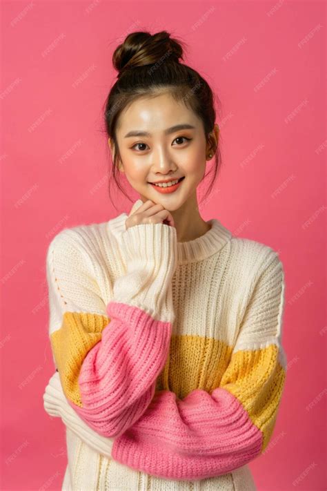 Beautiful Chinese Girl In White Sweater Premium Ai Generated Image