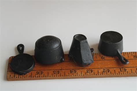 Miniature Cast Iron Pots Pans Cookware For Vintage Toy Stove Doll
