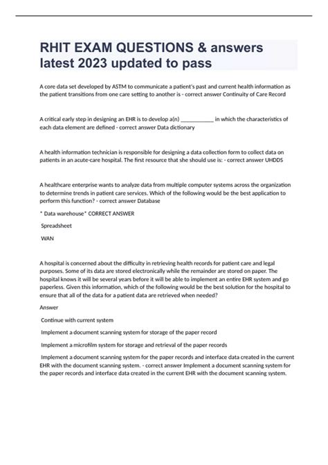 Rhit Exam Questions And Answers Latest 2023 Updated To Pass Rhit