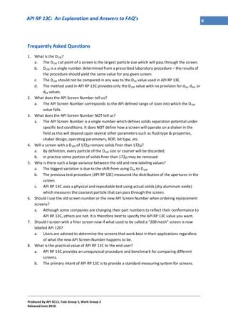 API RP C Explanation FAQ Sheet PDF