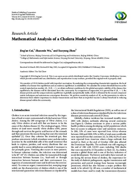 Pdf Mathematical Analysis Of A Cholera Model With Vaccination