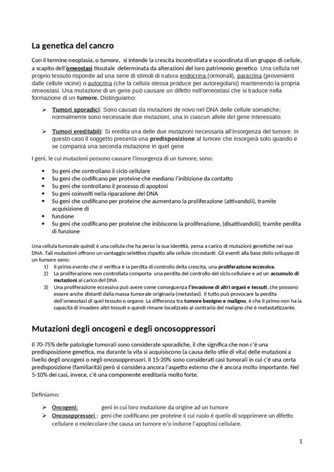 La Genetica Del Cancro Docsity
