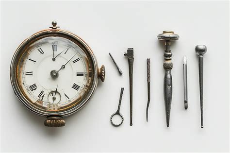 Antique Clock And Tools For Clock Repair Premium Ai Generated Image
