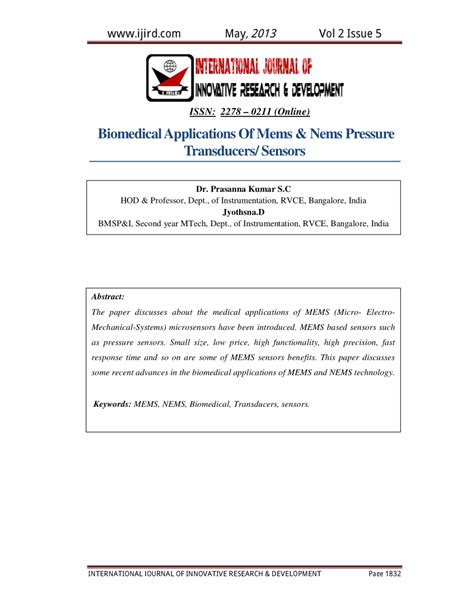 Pdf Biomedical Applications Of Mems And Nems Pressure Transducers Sensors