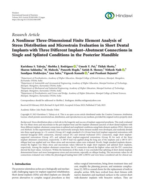 Pdf A Nonlinear Three Dimensional Finite Element Analysis Of Stress