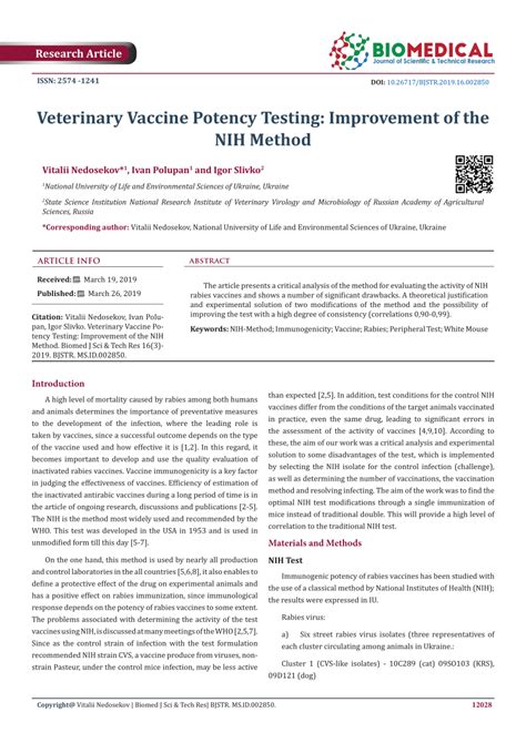 Pdf Veterinary Vaccine Potency Testing Improvement Of The Nih Method