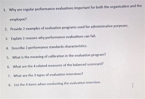 Solved 1 Why Are Regular Performance Evaluations Important