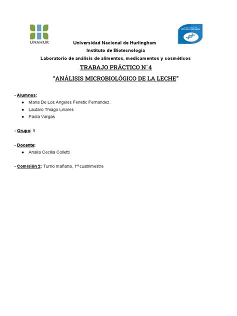 Lab De Analisis De Ali Med Cos Tp 4 Microbiología Leche Pdf Leche Unidad De Formación De