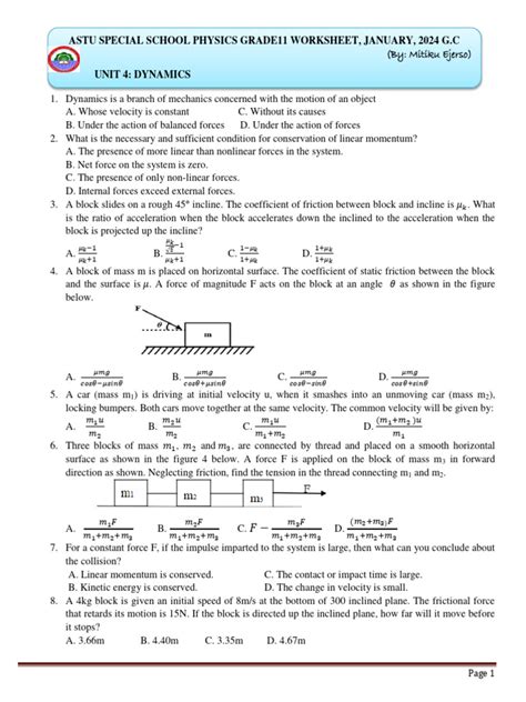 Physics Grade 11 Unit 4 Worksheet Pdf Force Acceleration