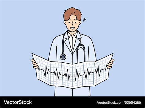 Man Cardiologist Holds Result Of Ecg And Smiles Vector Image