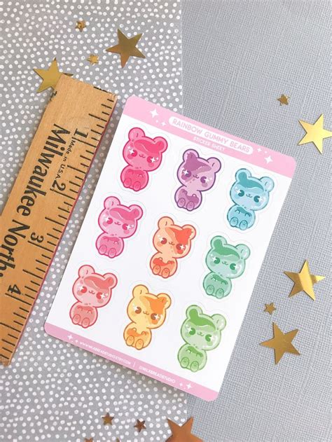Rainbow Gummy Bear Planner Sticker Sheet 45x325 Sticker Sheet Candy