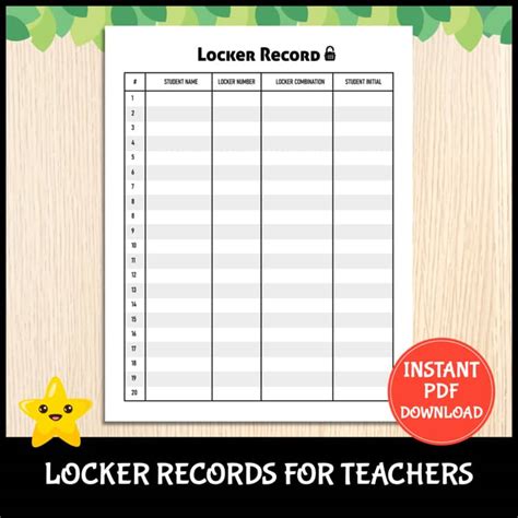 Printable Locker Record Template For Teachers By Knowledge Korner Printable Locker Record Template For Teachers By Knowledge Korner