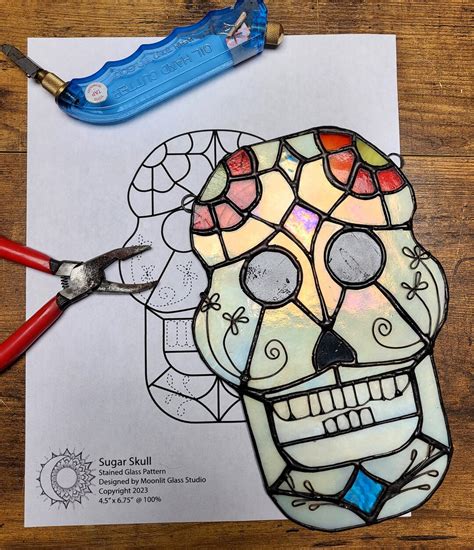 Sugar Skull Stained Glass Pattern Digital Pdf Format Etsy