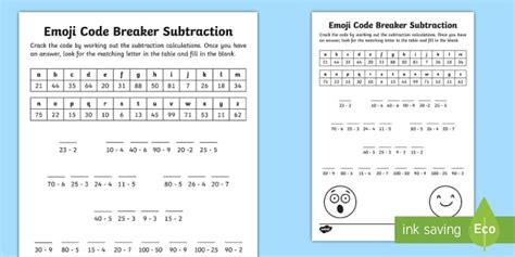 Ks1 Emoji Subtraction Code Breaker Worksheet Twinkl Worksheets