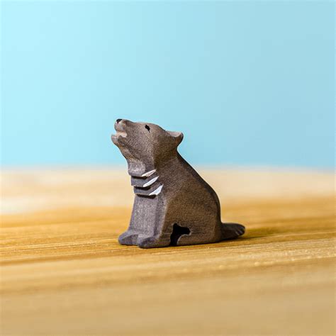 Wolf Cub Sitting Wooden Figurine Eco Friendly Handmade By Bumbu Toys