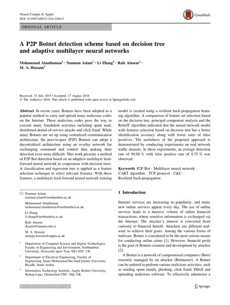 Pdf A P2p Botnet Detection Scheme Based On Decision Tree And Adaptive
