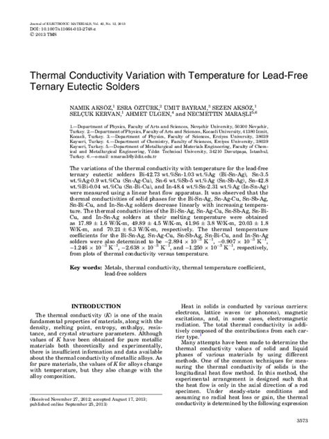 Pdf Thermal Conductivity Variation With Temperature For Lead Free