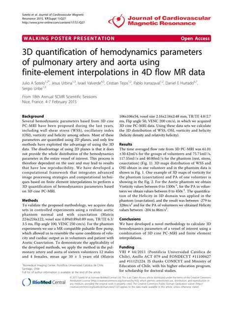 PDF Q27 3D Quantification Of Hemodynamics Parameters Of Pulmonary