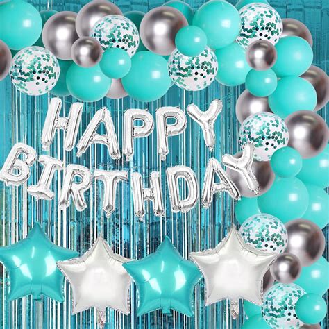 Teal Blue Birthday Decorations For Women Girls With Happy Birthday
