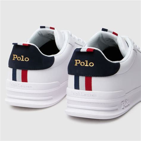 Mens White And Navy Polo Ralph Lauren Heritage Court Trainers Schuh