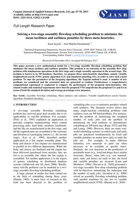 Pdf Solving A Two Stage Assembly Flowshop Scheduling Problem To