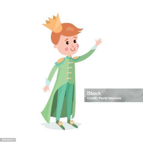 크라운 및 녹색 맨 틀 다채로운 벡터 일러스트 레이 션과 왕자 의상에서 귀여운 만화 소년 캐릭터 귀여운에 대한 스톡 벡터 아트 및 기타 이미지 Istock