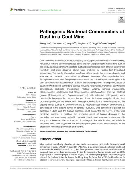 Pdf Pathogenic Bacterial Communities Of Dust In A Coal Mine