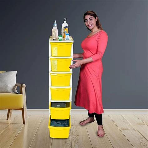 PARASNATH Boxo 6 Layer Yellow Multi Purpose Modular Drawer Storage System For Home And Office