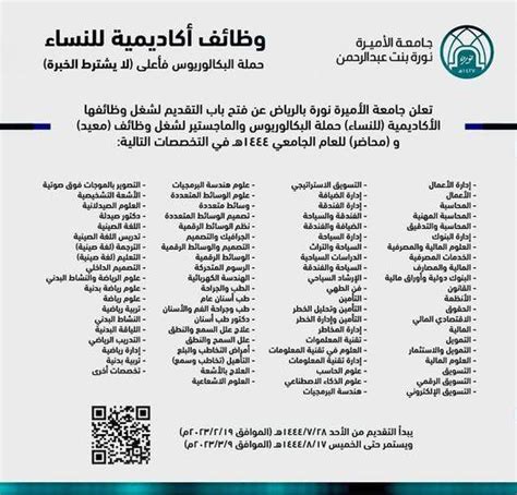جامعة الأميرة نورة بنت عبد الرحمن وظائف معيد و محاضر للعام الجامعي