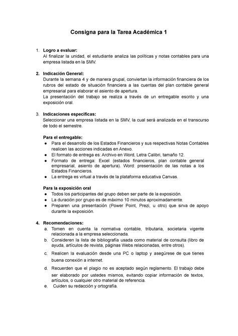 Tareaacademica 1 Indicaciones N01a Consigna Para La Tarea Académica 1