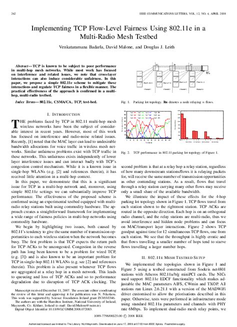 Pdf Implementing Tcp Flow Level Fairness Using 80211e In A Multi