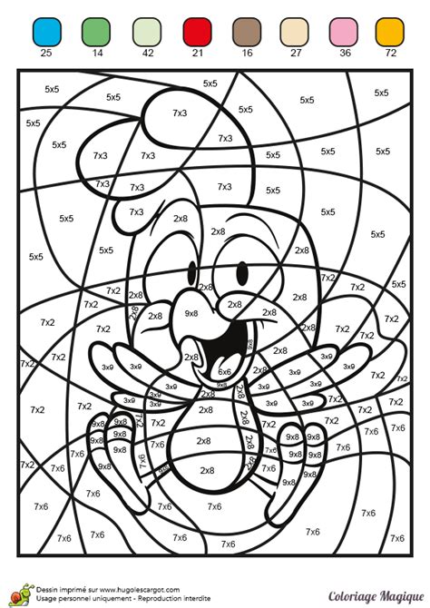 Dessin à colorier magique multiplication un petit poulet