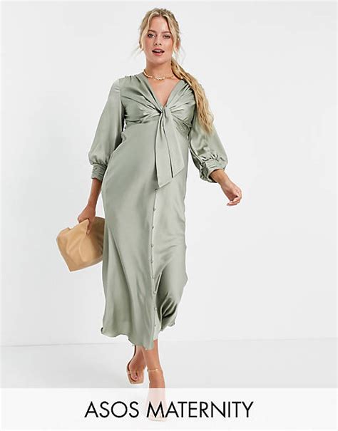 Asos Design Maternity Midikleid Aus Satin Mit Schnürung Auf Der