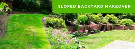 Sloped Back Yard Landscaping With Leaves Garden Design Ideas