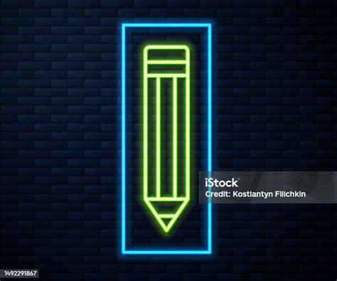 Ligne Néon Brillante Icône De Crayon Isolée Sur Fond De Mur De Briques