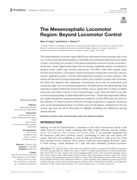 Pdf The Mesencephalic Locomotor Region Beyond Locomotor Control