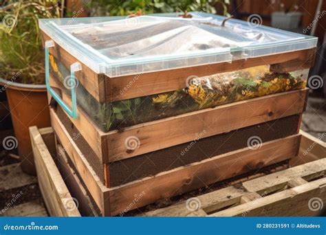 Compost Bin With Clear Lid Showing The Layers Of Composting Materials
