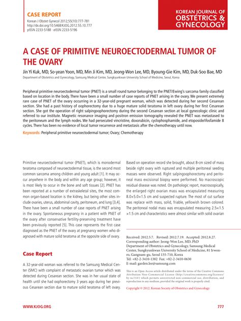 Pdf A Case Of Primitive Neuroectodermal Tumor Of The Ovary