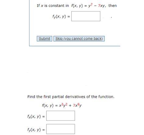 Solved If X Is Constant In F X Y Y7 7xy Thern Fy X Y