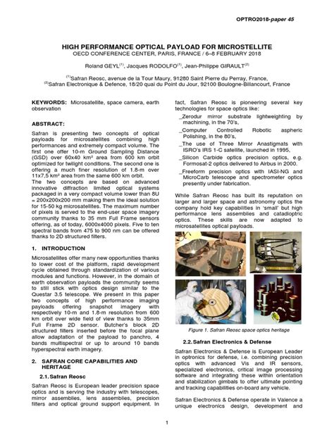 High Performance Optical Payload For Microstellite Optro2018 Paper 45 Pdf Optical Filter